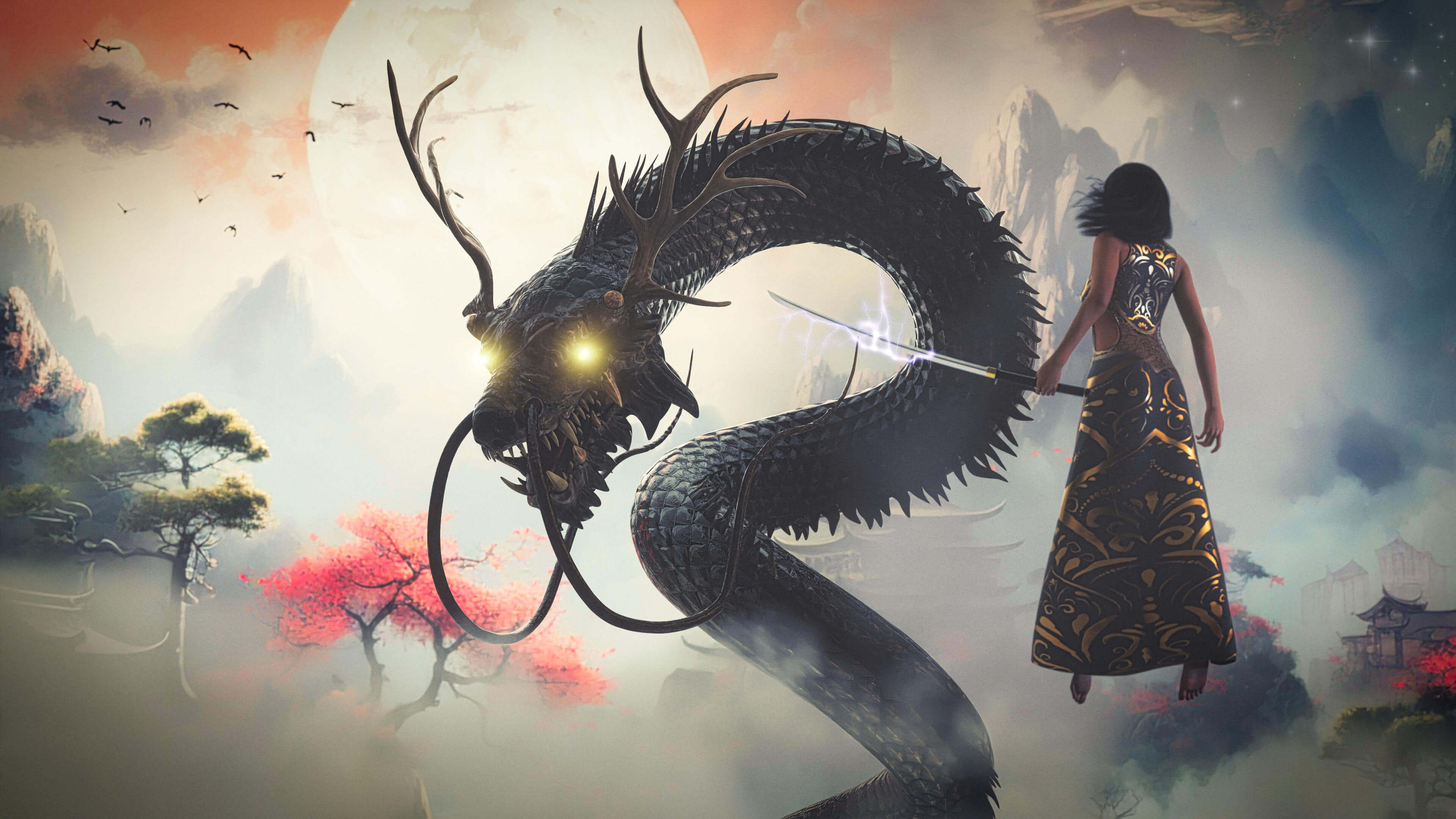 Moon Dragon Wallpapers 4k Hd Moon Dragon Backgrounds On Wallpaperbat
